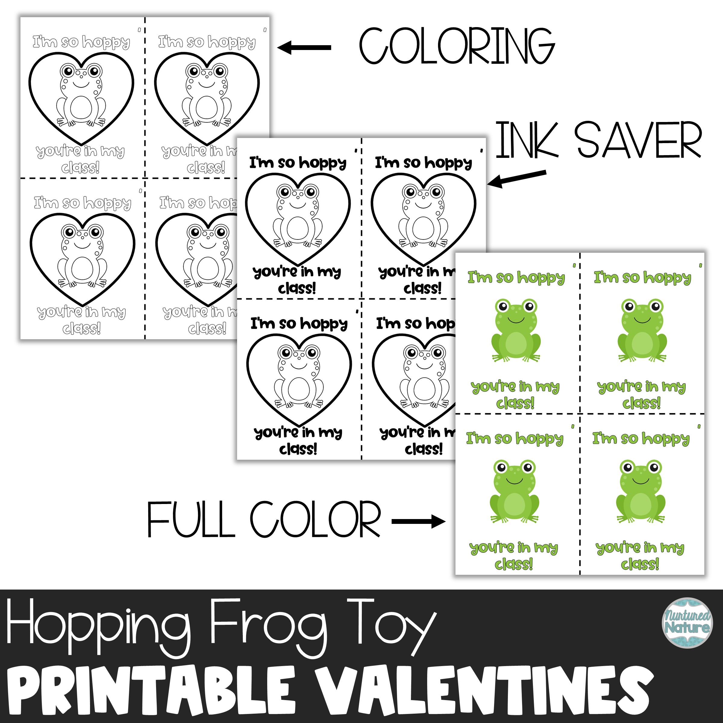 Frog Coloring Valentine’s Day Cards - Printable Gift Tags for Students ...