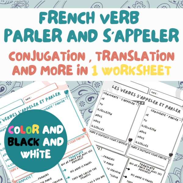 French Verb S'appeler and Parler Worksheet ( présent de l'indicatif ...