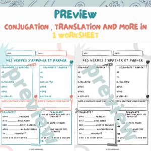 French Verb S'appeler and Parler Worksheet ( présent de l'indicatif ...