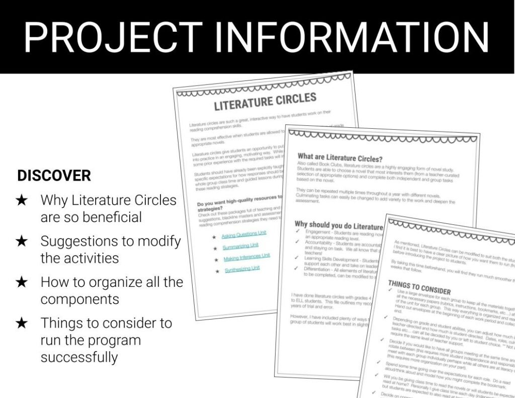 Literature Circles: Book Club Projects - Roles Instructions Journals ...