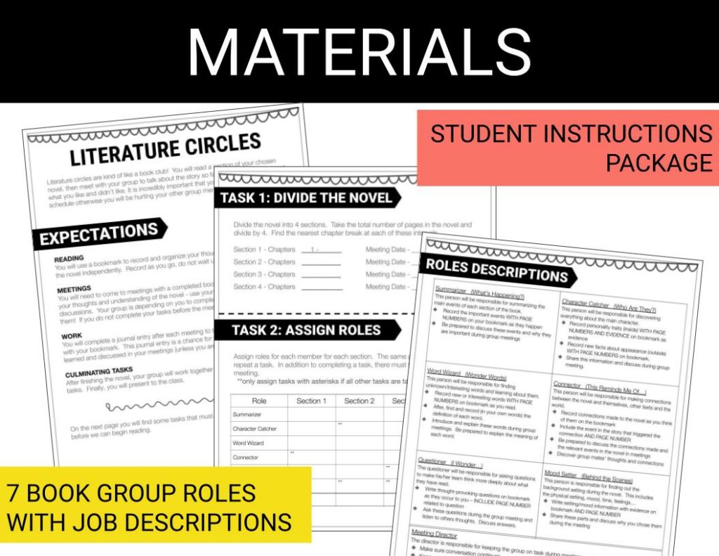 Literature Circles: Book Club Projects - Roles Instructions Journals ...
