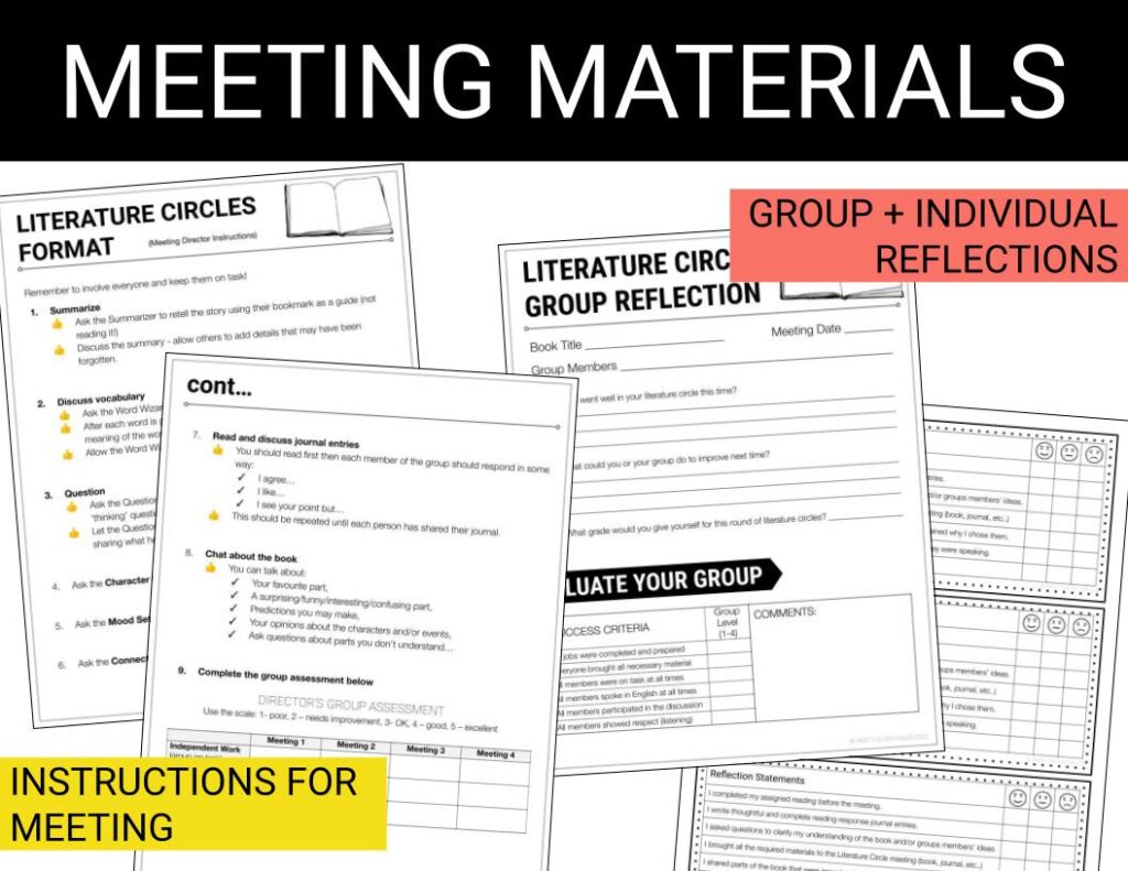 Literature Circles: Book Club Projects - Roles Instructions Journals ...