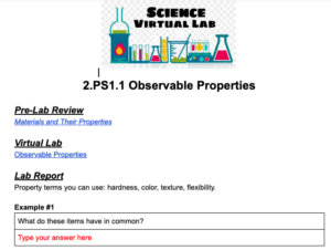 Virtual Lab Observable Properties 2.PS1.1 | Made By Teachers