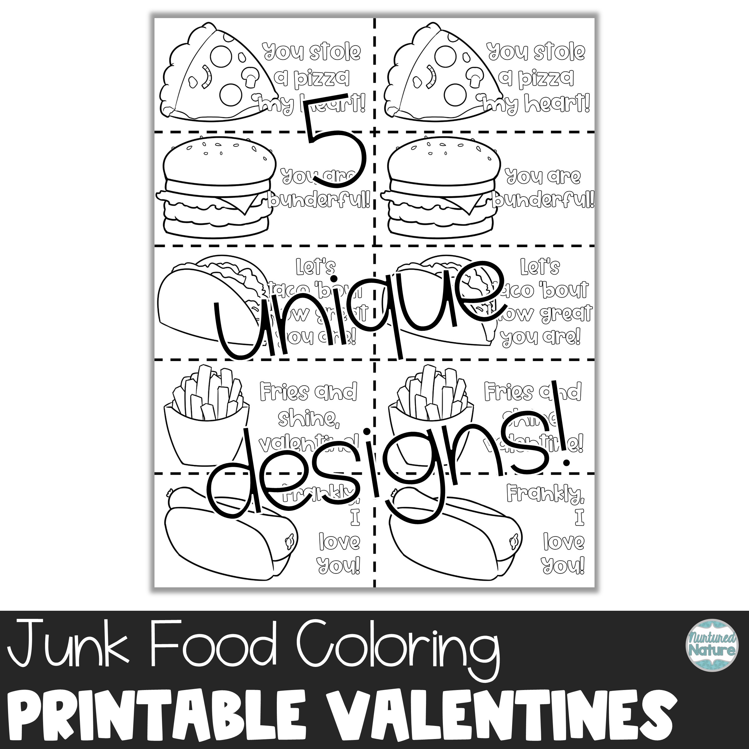 Junk Food Coloring Valentine’s Day Cards Printable | Made By Teachers