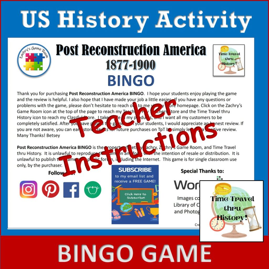 Post Reconstruction in America BINGO Review Activity | Made By Teachers
