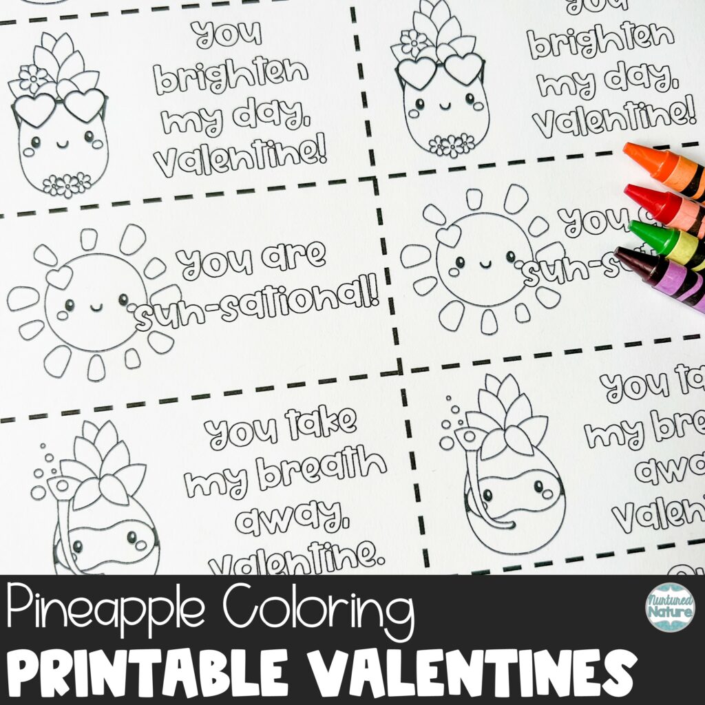 Pineapple Coloring Valentine’s Day Cards Printable | Made By Teachers