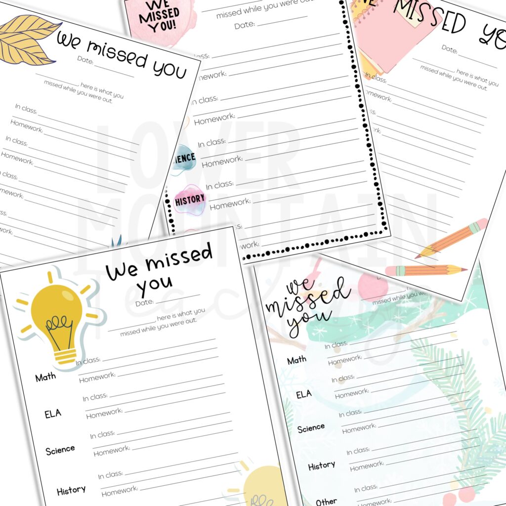 We Missed You Forms for Student Absence | Made By Teachers