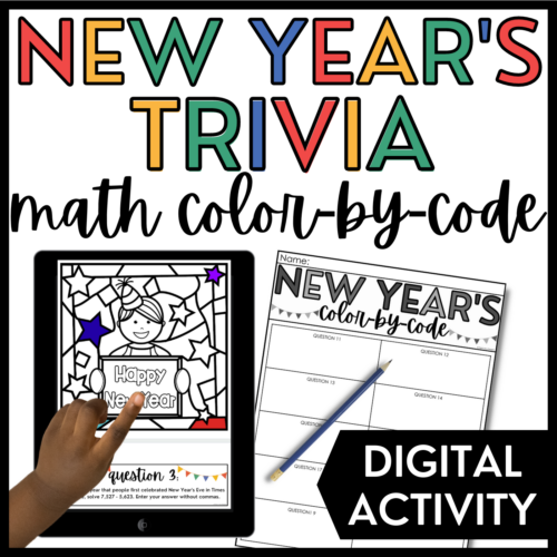 New Years Escape Room - New Years Math Color By Code DIGITAL Trivia ...