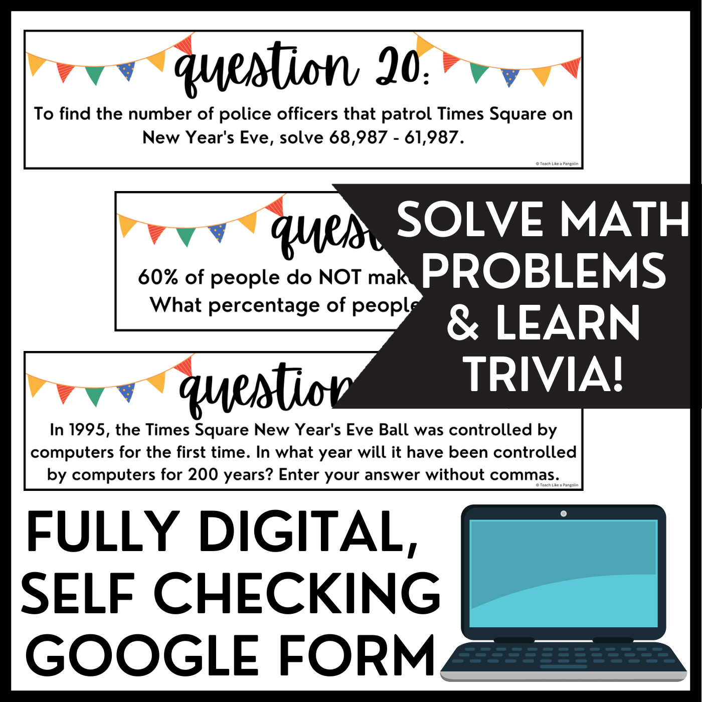 New Years Escape Room - New Years Math Color By Code DIGITAL Trivia ...