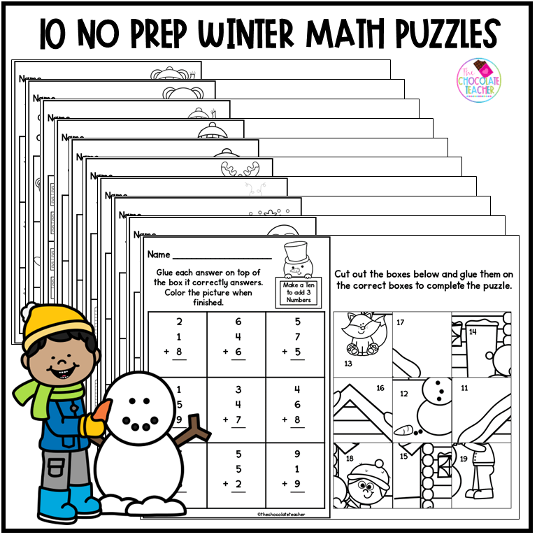 1st Grade Math - Winter Worksheets - Mystery Picture Puzzles | Made By ...