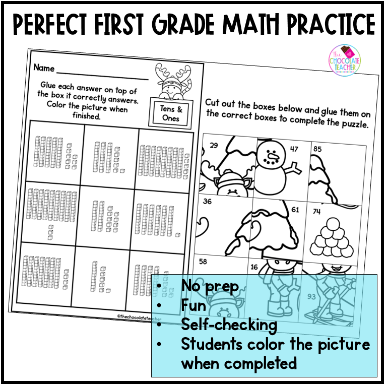 1st Grade Math - Winter Worksheets - Mystery Picture Puzzles | Made By ...
