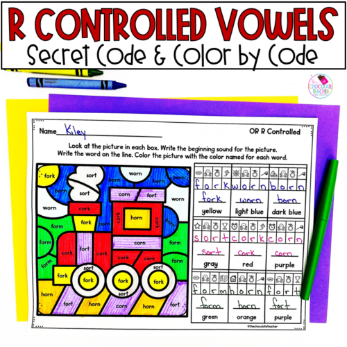 R Controlled Vowels - Phonics Worksheets - Color by Code - Secret Code ...
