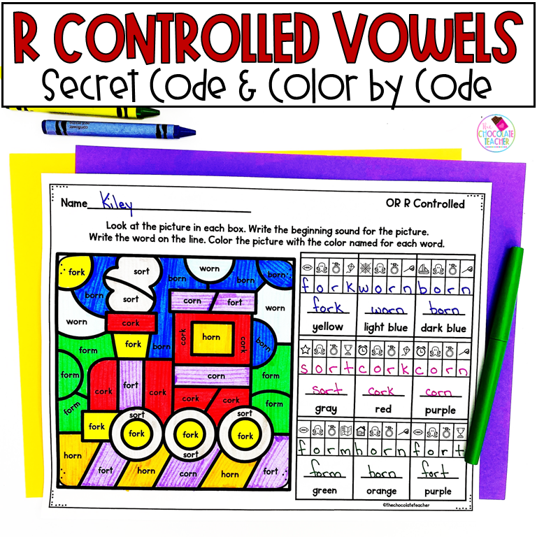 R Controlled Vowels - Phonics Worksheets - Color by Code - Secret Code ...