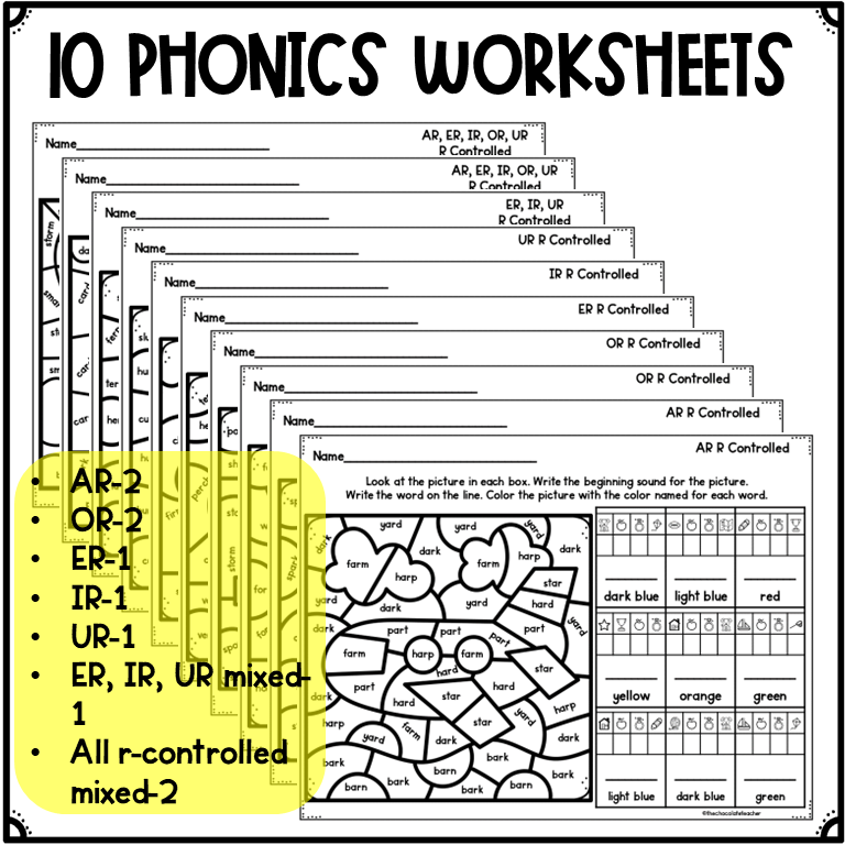 R Controlled Vowels - Phonics Worksheets - Color by Code - Secret Code ...