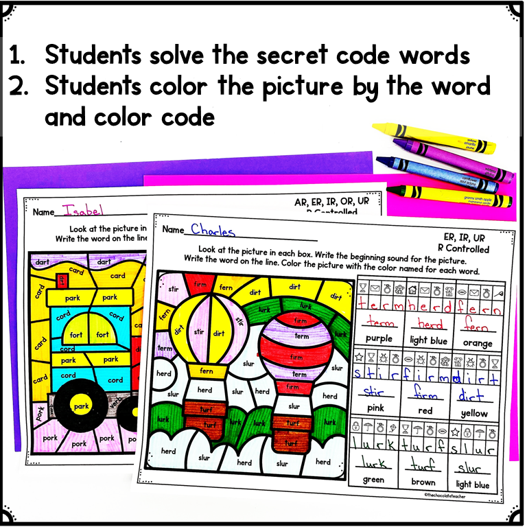 R Controlled Vowels - Phonics Worksheets - Color by Code - Secret Code ...