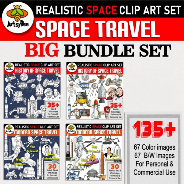 BIG BUNDLE 135 realistic clip art of Space Travel, History & Modern ...