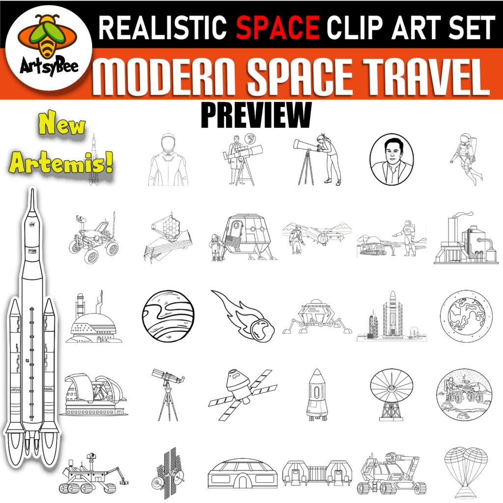 BIG BUNDLE 135 realistic clip art of Space Travel, History & Modern ...