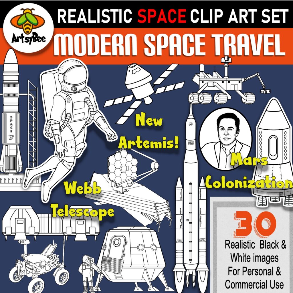 BIG BUNDLE 135 realistic clip art of Space Travel, History & Modern ...