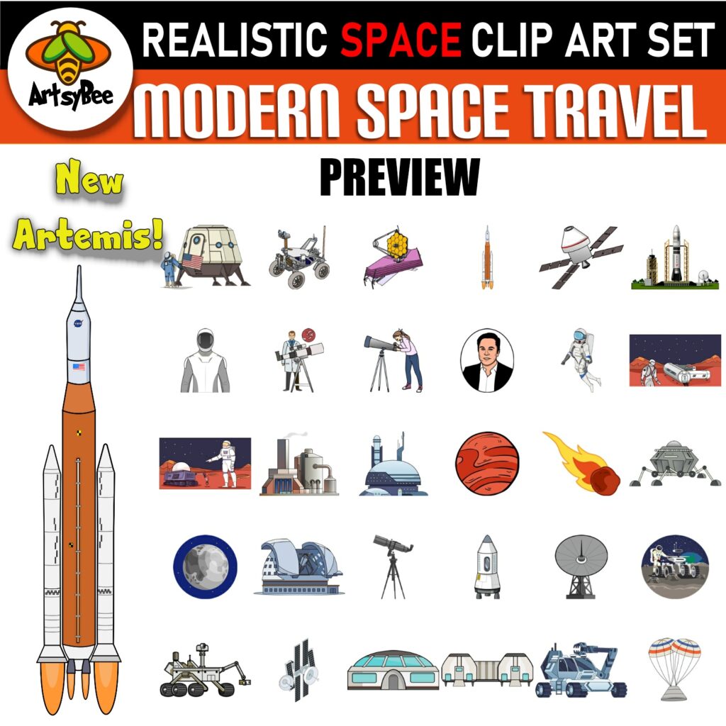 BIG BUNDLE 135 realistic clip art of Space Travel, History & Modern ...