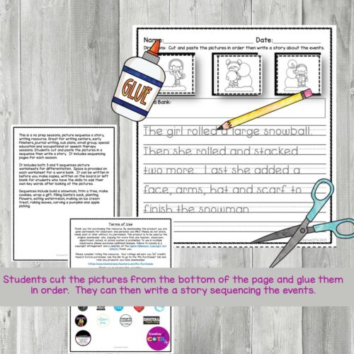 Story Sequence Writing Worksheets Cut and Paste Seasons | Made By Teachers