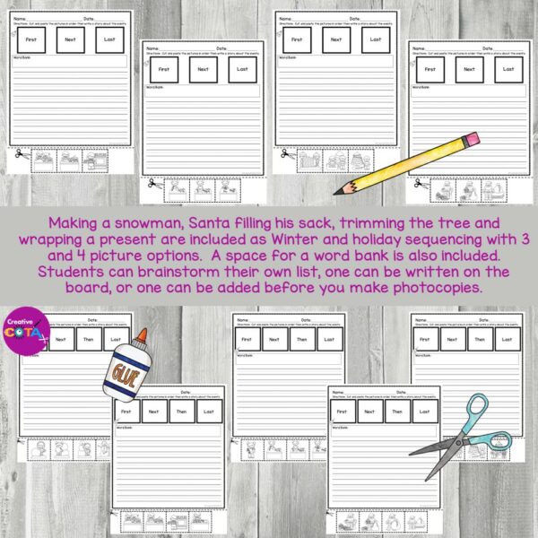 Story Sequence Writing Worksheets Cut and Paste Seasons | Made By Teachers