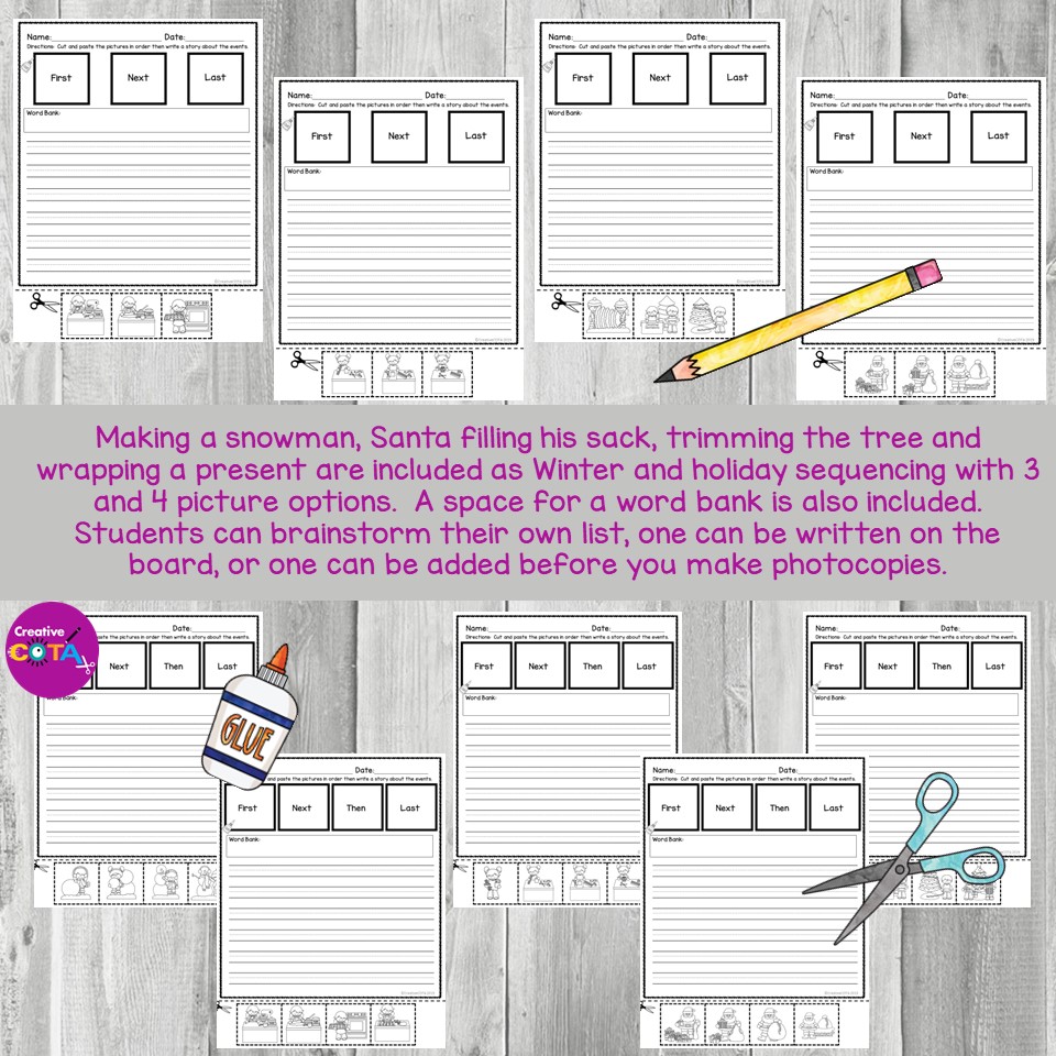 Story Sequence Writing Worksheets Cut and Paste Seasons | Made By Teachers
