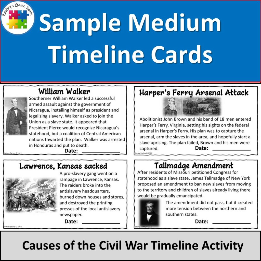 Events Leading Up to the American Civil War Timeline Activity | Made By ...