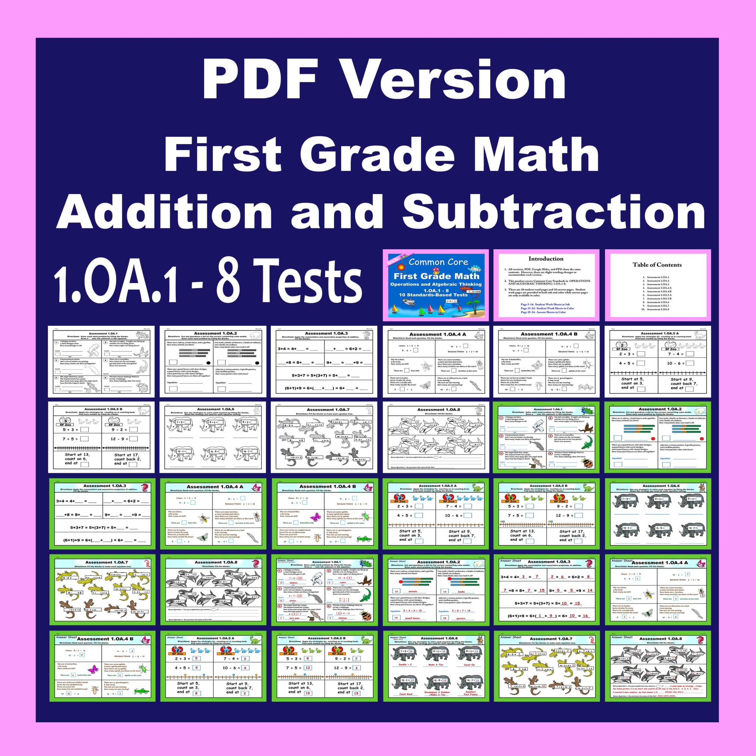 First Grade Math Add Subtract 1.OA Tests | Made By Teachers