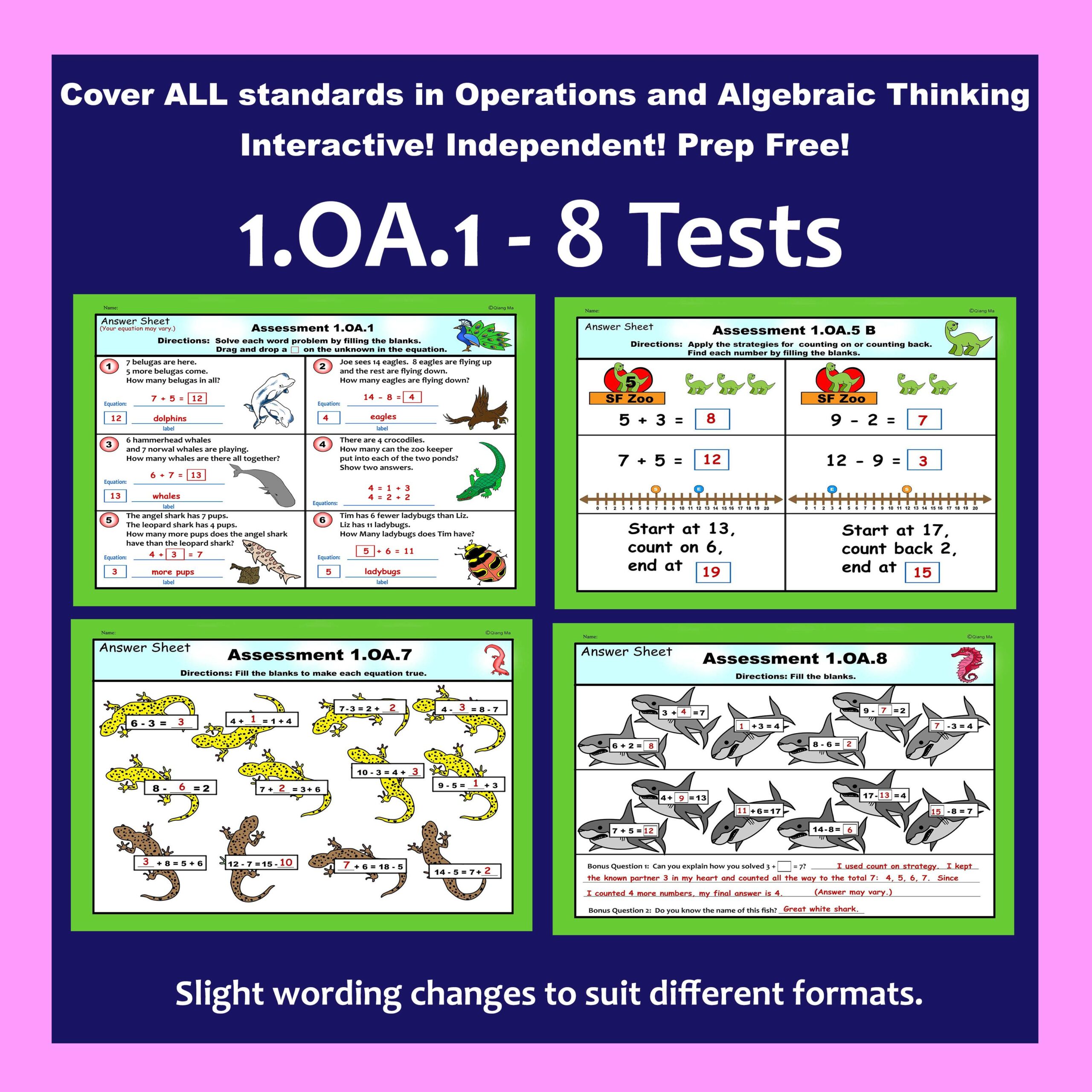 First Grade Math Add Subtract 1.OA Tests | Made By Teachers