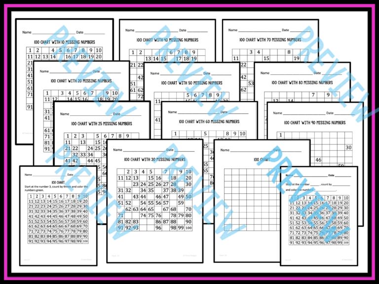 Multiple printable 100 charts with missing numbers to complete | Made ...