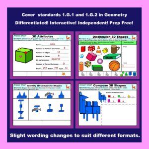 First Grade Math Geometry 3D Shapes 1.G.1-2 | Made By Teachers