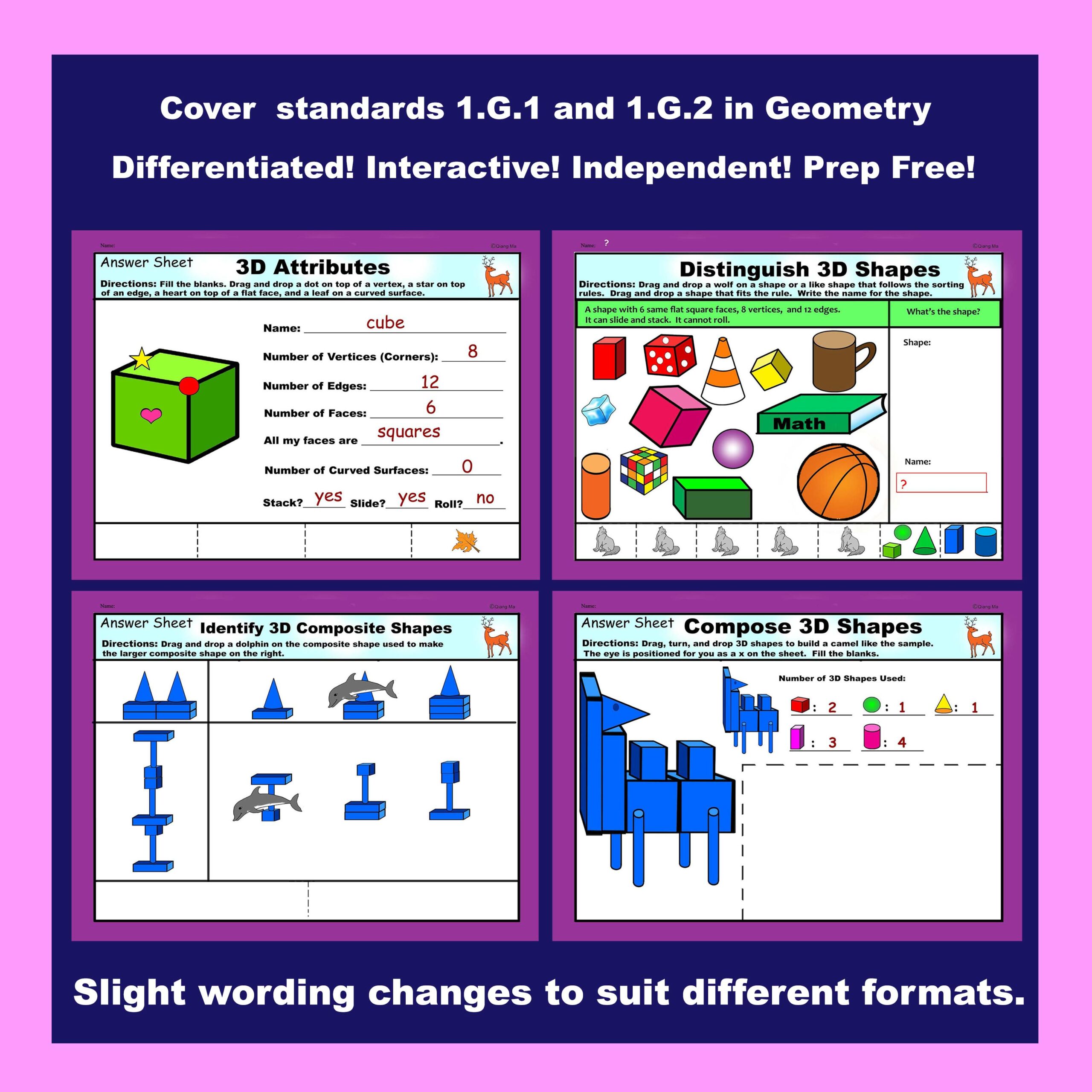 First Grade Math Geometry 3D Shapes 1.G.1-2 | Made By Teachers