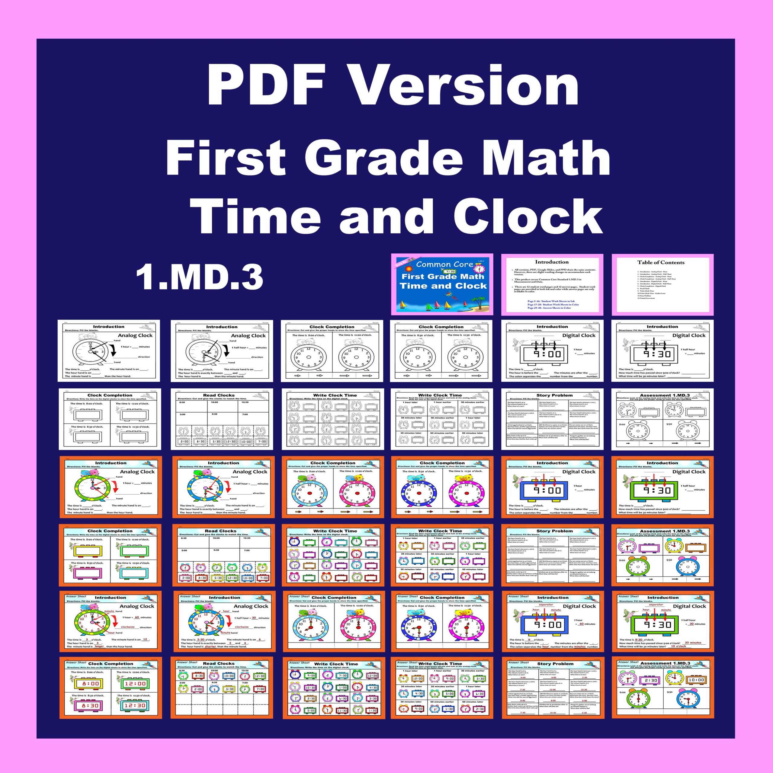 First Grade Math Time and Clock 1.MD.3 | Made By Teachers