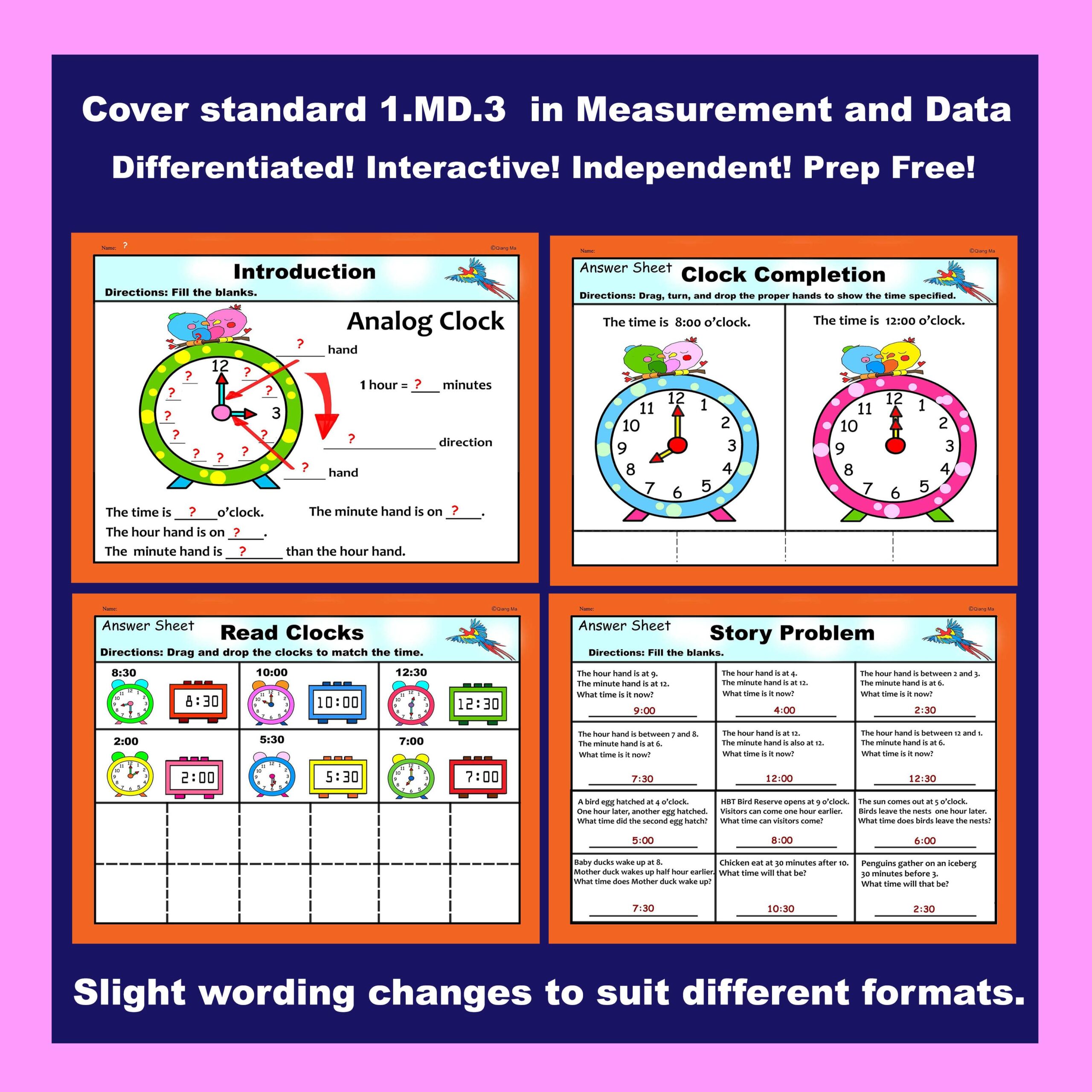 First Grade Math Time and Clock 1.MD.3 | Made By Teachers