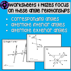 Parallel Lines and Transversals Angle Relationships Math Worksheets and ...