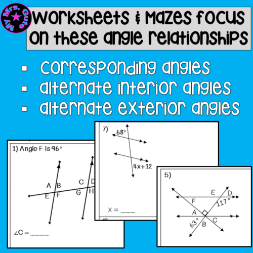 Parallel Lines and Transversals Angle Relationships Math Worksheets and ...