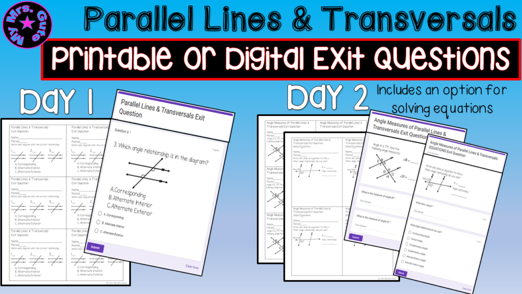 Parallel Lines & Transversals Angle Relationships Math Notes Worksheet ...