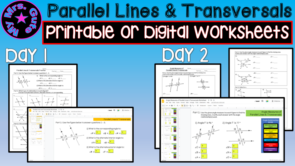 Parallel Lines & Transversals Angle Relationships Math Notes Worksheet ...