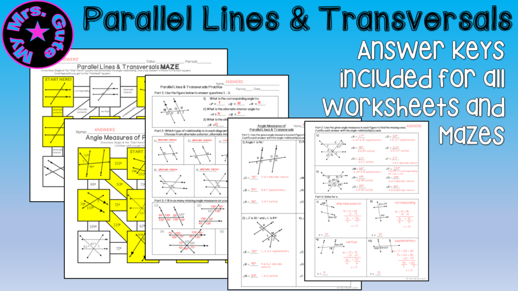 Parallel Lines & Transversals Angle Relationships Math Notes Worksheet ...