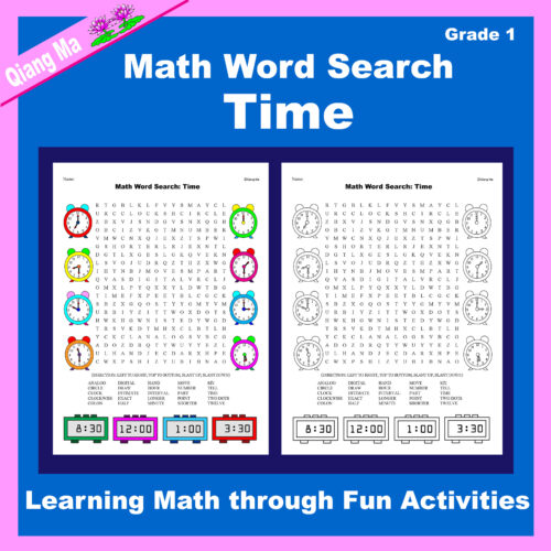 Math Word Search: Time (Gr 1) - Made By Teachers