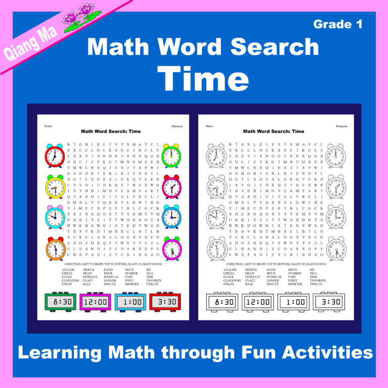 Math Word Search: Time (Gr 1) - Made By Teachers