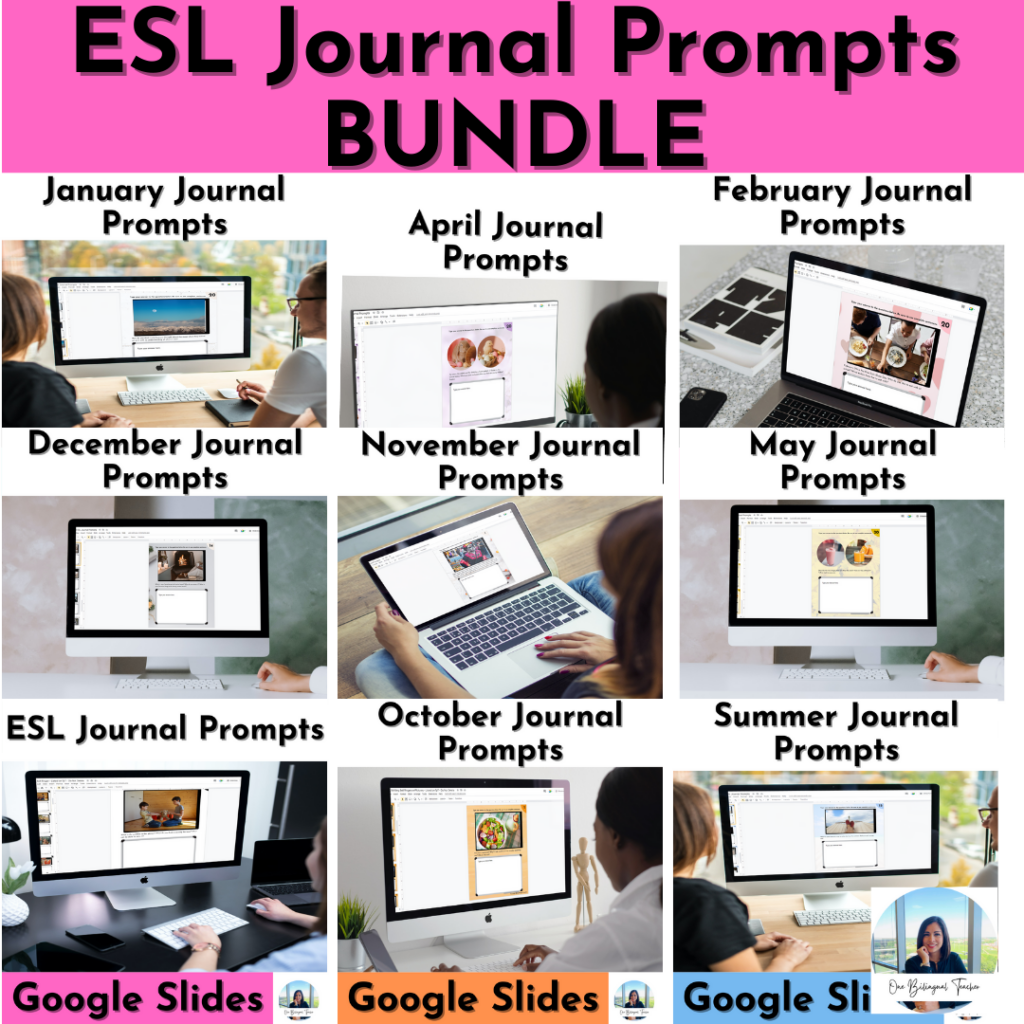 ESL BELL RINGERS/WRITING PROMPTS YEAR LONG BUNDLE W/PICTURES | Made By ...