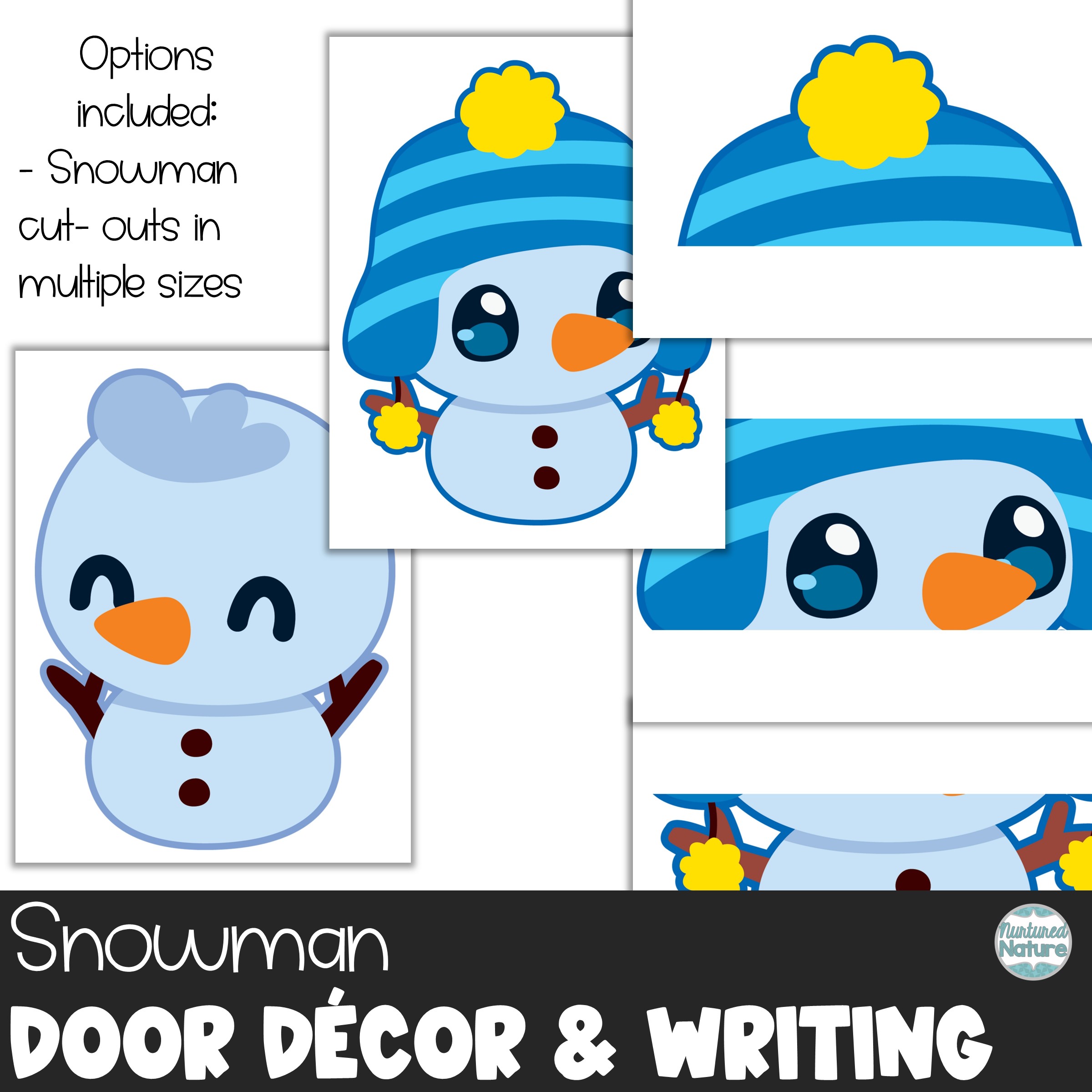 Snowman Door Decoration Kit with Editable Name Tag Labels and Writing ...