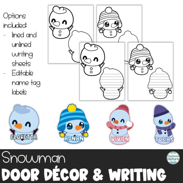 Snowman Door Decoration Kit with Editable Name Tag Labels and Writing ...