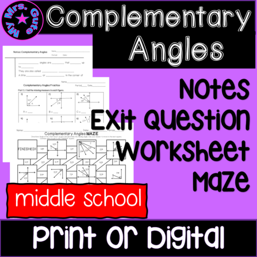 Complementary Angles Math Notes Worksheet Maze Print or Digital ...