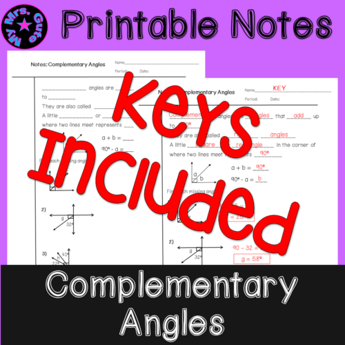 Complementary Angles Math Notes Worksheet Maze Print or Digital ...