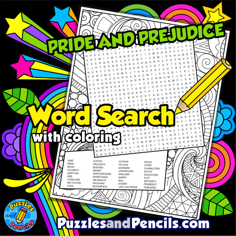 Pride and Prejudice Word Search Puzzle Activity Page | Jane Austen ...
