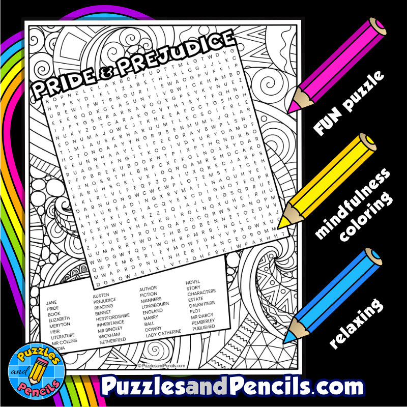 Pride and Prejudice Word Search Puzzle Activity Page | Jane Austen ...