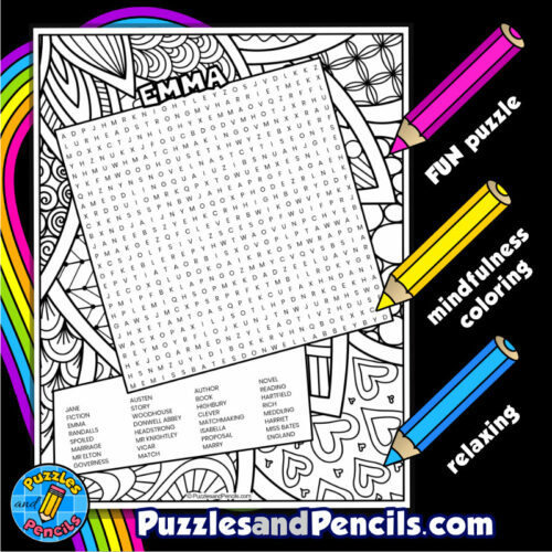 Emma Word Search Puzzle Activity Page | Jane Austen Wordsearch | Made ...