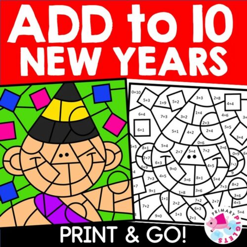 New Years Math Coloring Pages - Addition to 10 Color by Number Code ...
